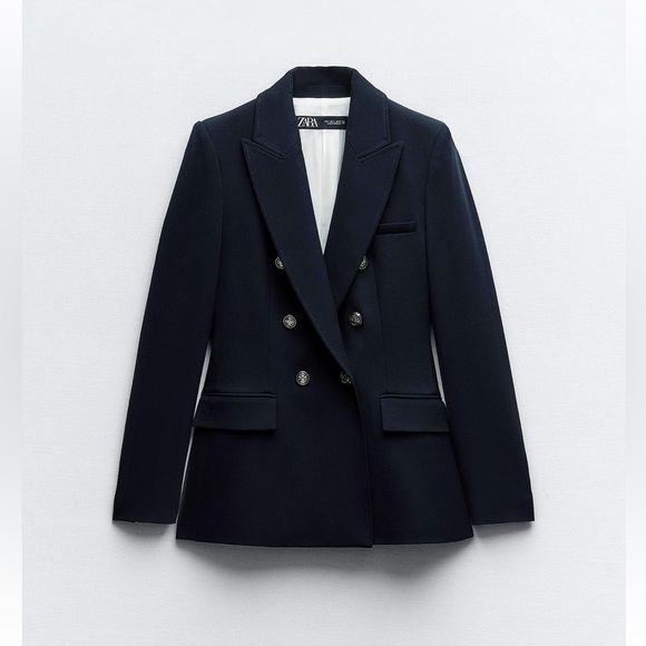 Zara | Jackets & Coats | Zara Navy Blue Tailored Double Breasted Blazer ...